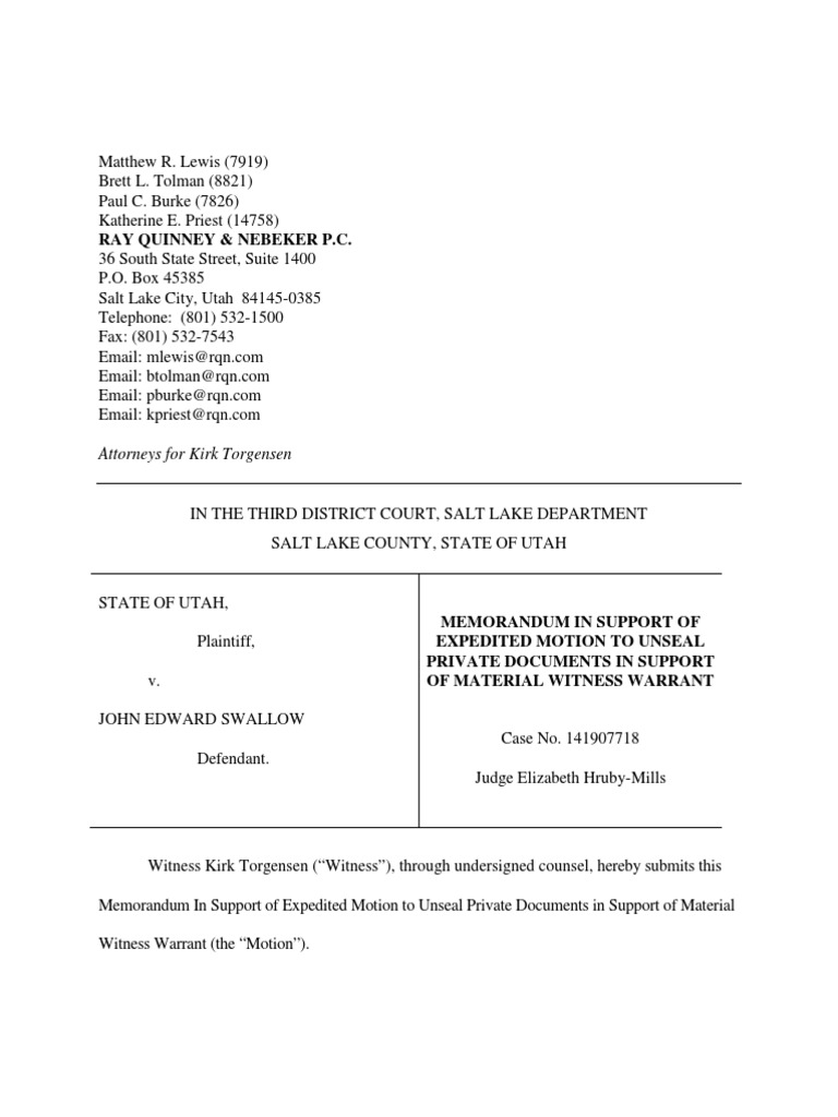 Unseal Affidavits in Witness Warrant Case | PDF | Arrest Warrant | Witness