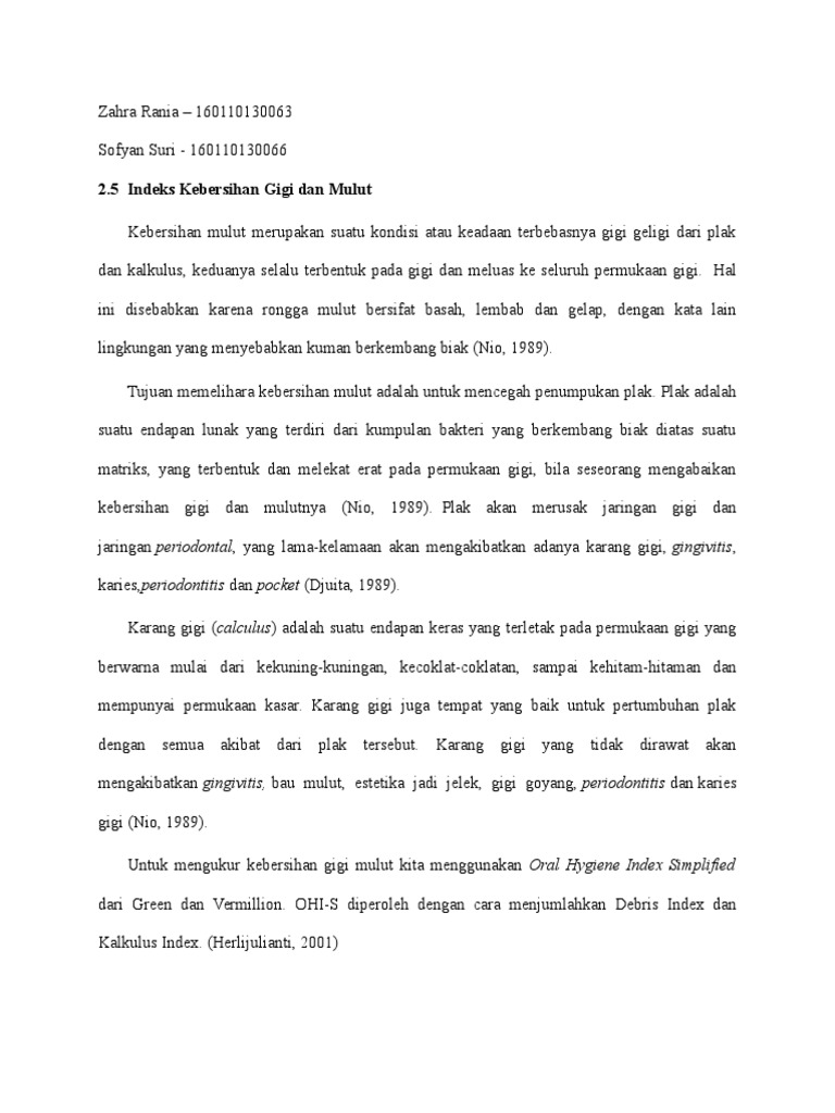 Pemeriksaan Plak Dan Kalkulus (OHIS) | PDF