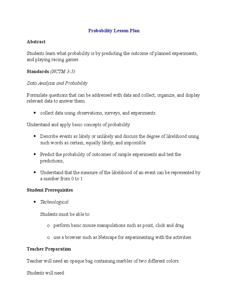 Probability Lesson Plan | PDF | Probability | Lesson Plan