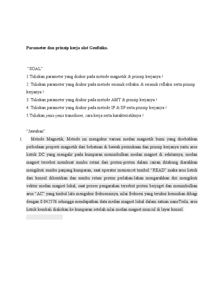 Parameter Dan Prinsip Kerja Alat Geofisika | PDF