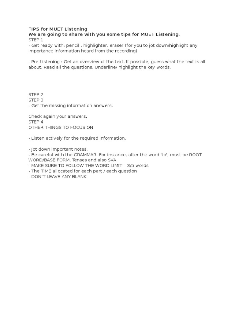 TIPS For MUET Listening | PDF | Language Arts & Discipline