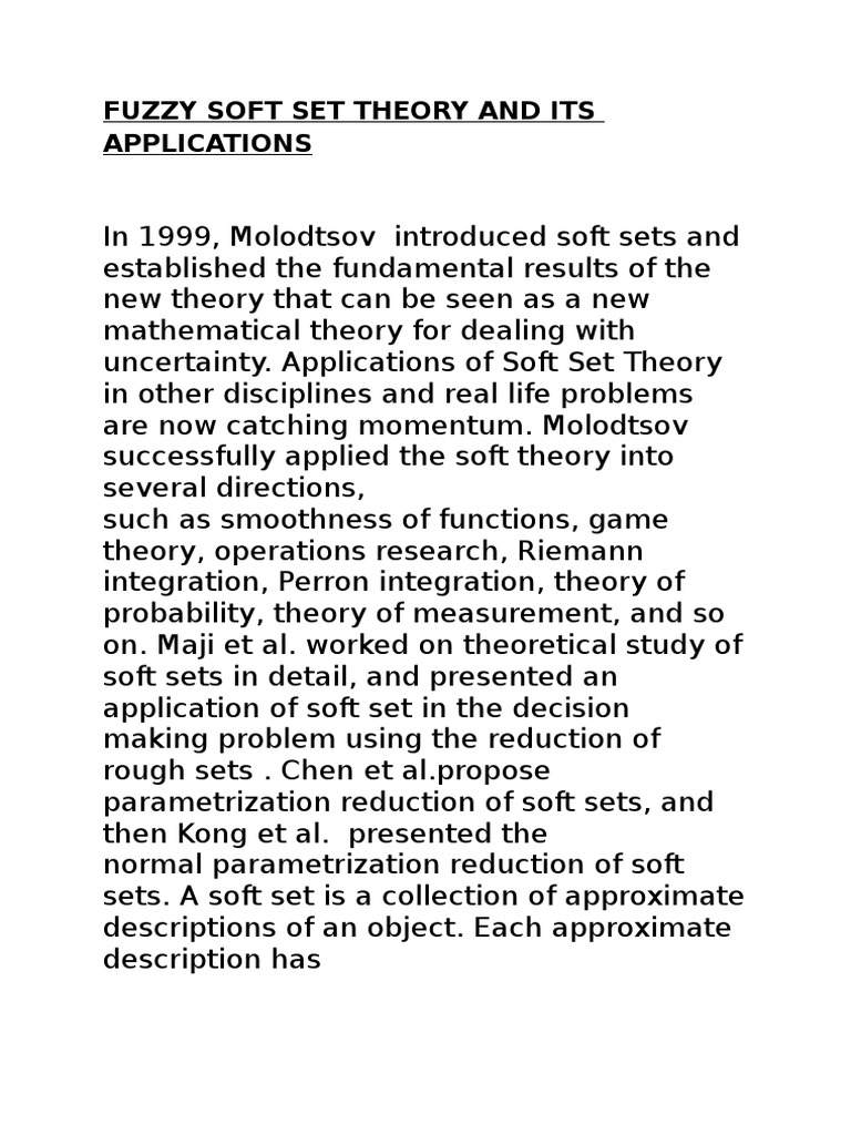 Fuzzy Soft Set Theory and Its Applications | PDF | Fuzzy Logic | Integral