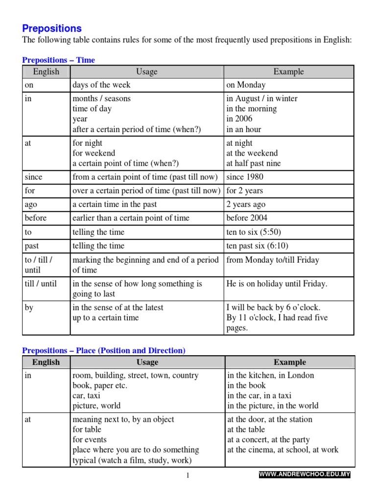 Prepositions PDF | PDF | Bus | English Language