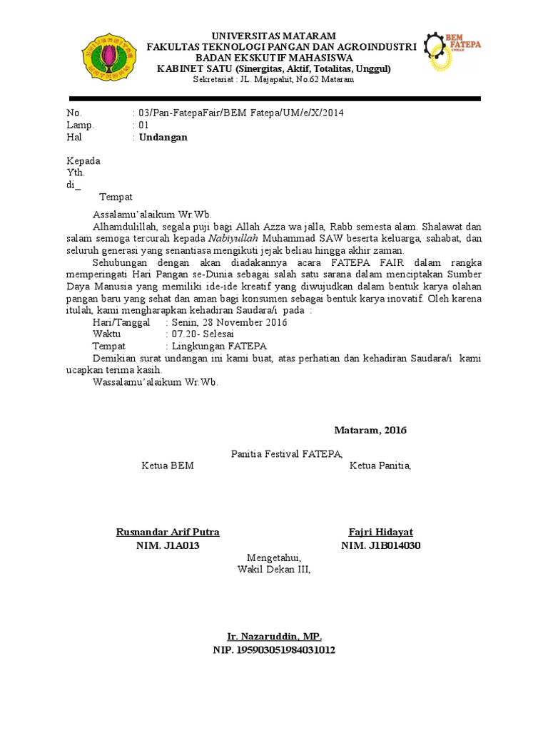 Surat Undangan Dekan Dan Ormawa | PDF