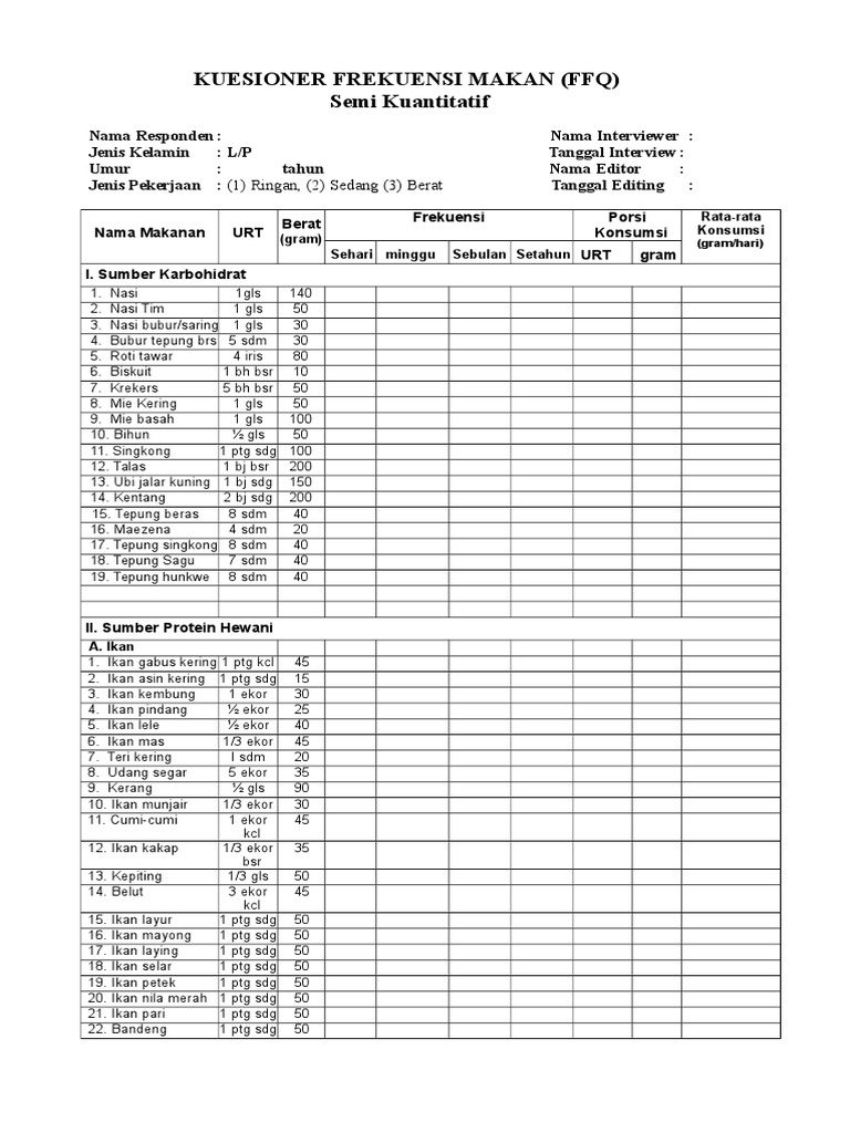 FFQ Semi | PDF | Memasak, Makanan, & Anggur | Kesehatan Holistik