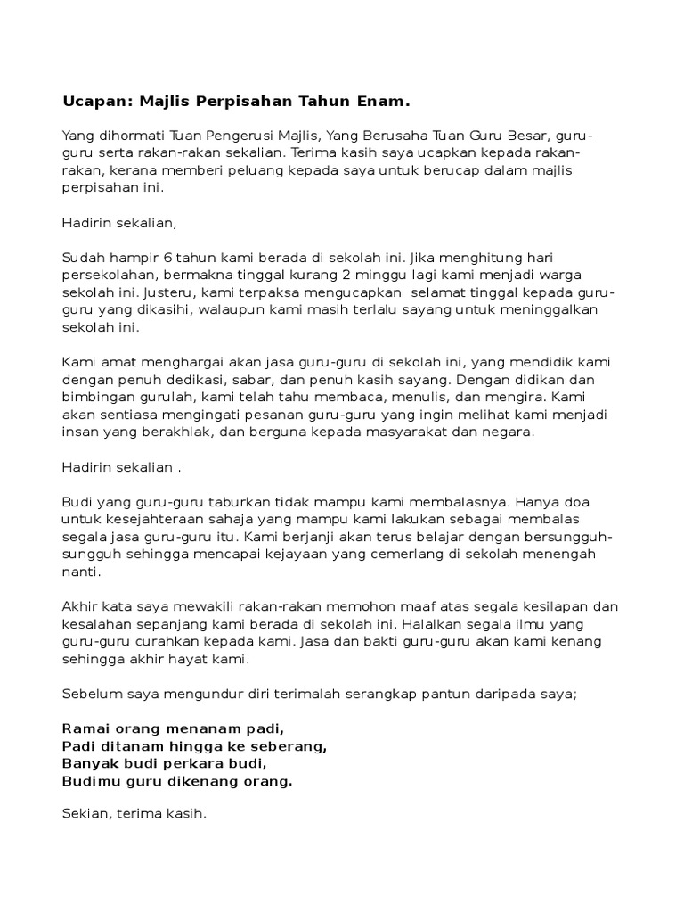 Contoh Teks Ucapan Perpisahan