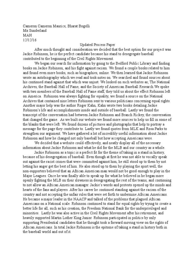 Final Process Paper | Download Free PDF | Jackie Robinson | Martin ...