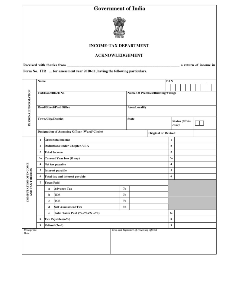 Income Tax Acknowledgement Receipt 2010-11 | PDF | Income | Public Finance