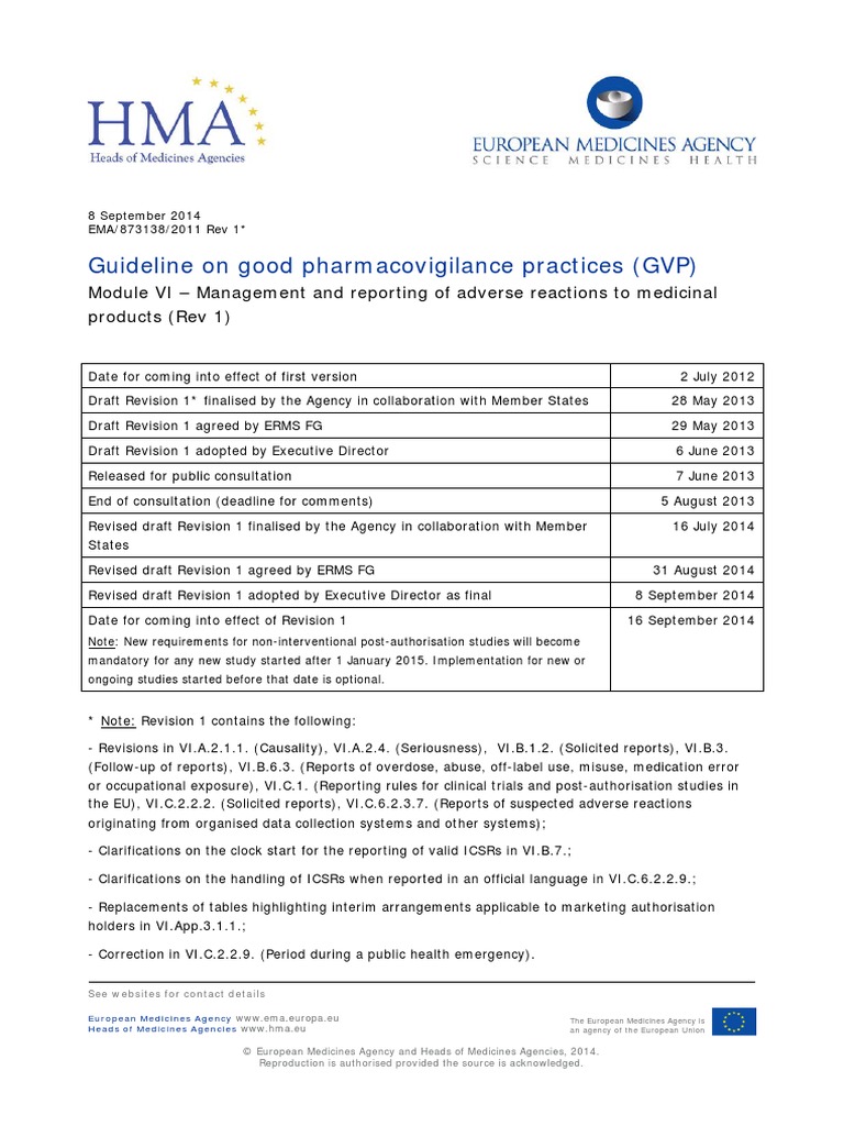 Guideline On Good Pharmacovigilance Practices (GVP) Module VI ...