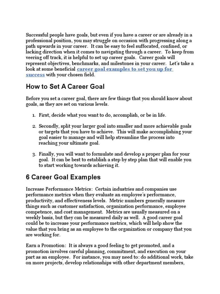 Career Goals | PDF | Goal | Résumé