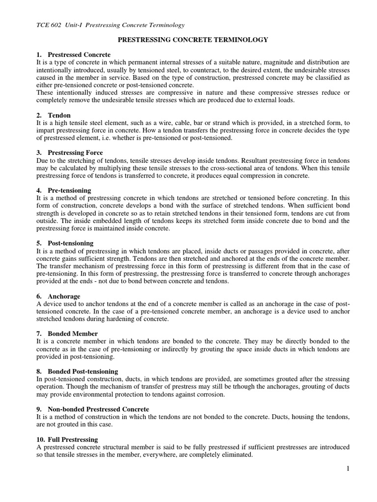 Prestressing Concrete Terminology | PDF | Prestressed Concrete | Concrete
