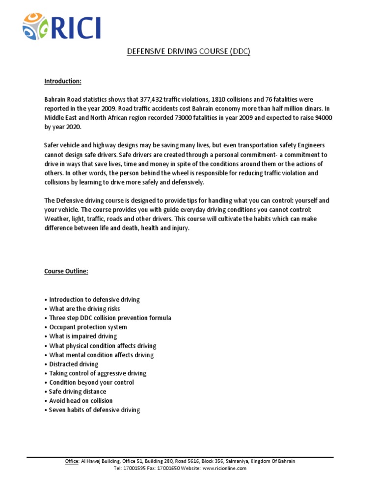 Defensive Driving Course Outline | PDF | Driving | Traffic Collision