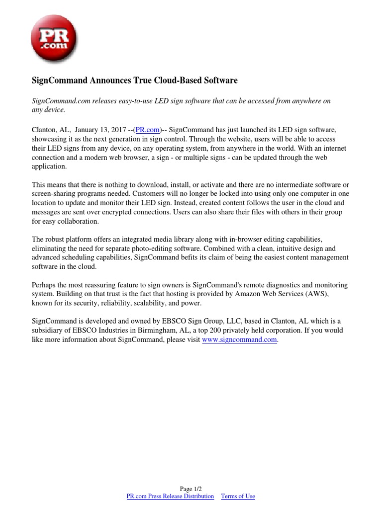 SignCommand Announces True Cloud-Based Software | PDF | Cloud Computing ...