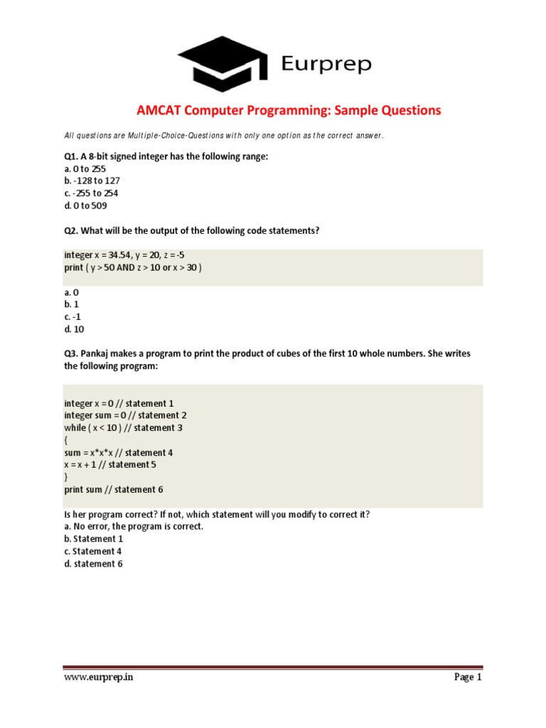 AMCAT Computer Programming Sample | PDF AMCAT Computer Programming Sample | PDF