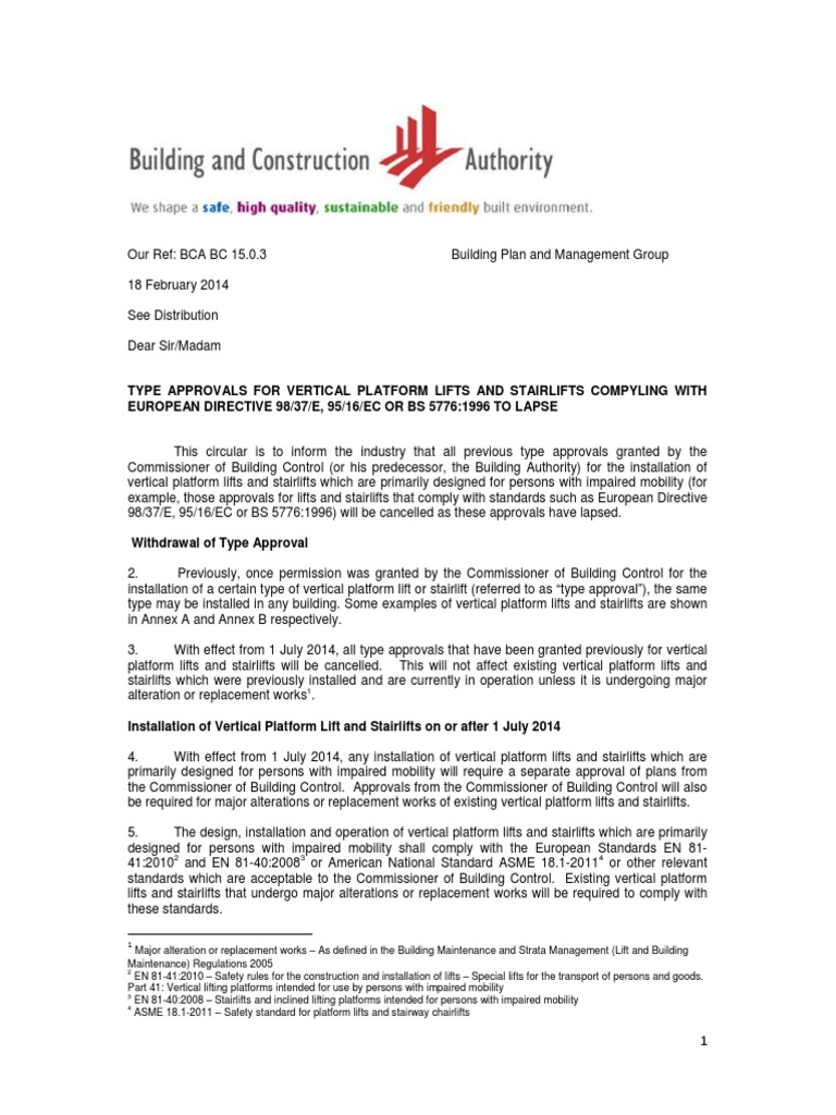 BCA Platform Lift & Staircase Lift Circular | PDF | Elevator | Safety
