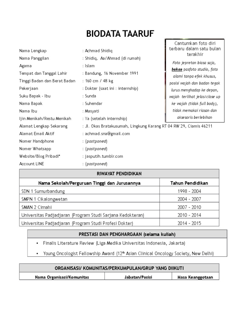 Biodata Taaruf | PDF | Gaya Hidup