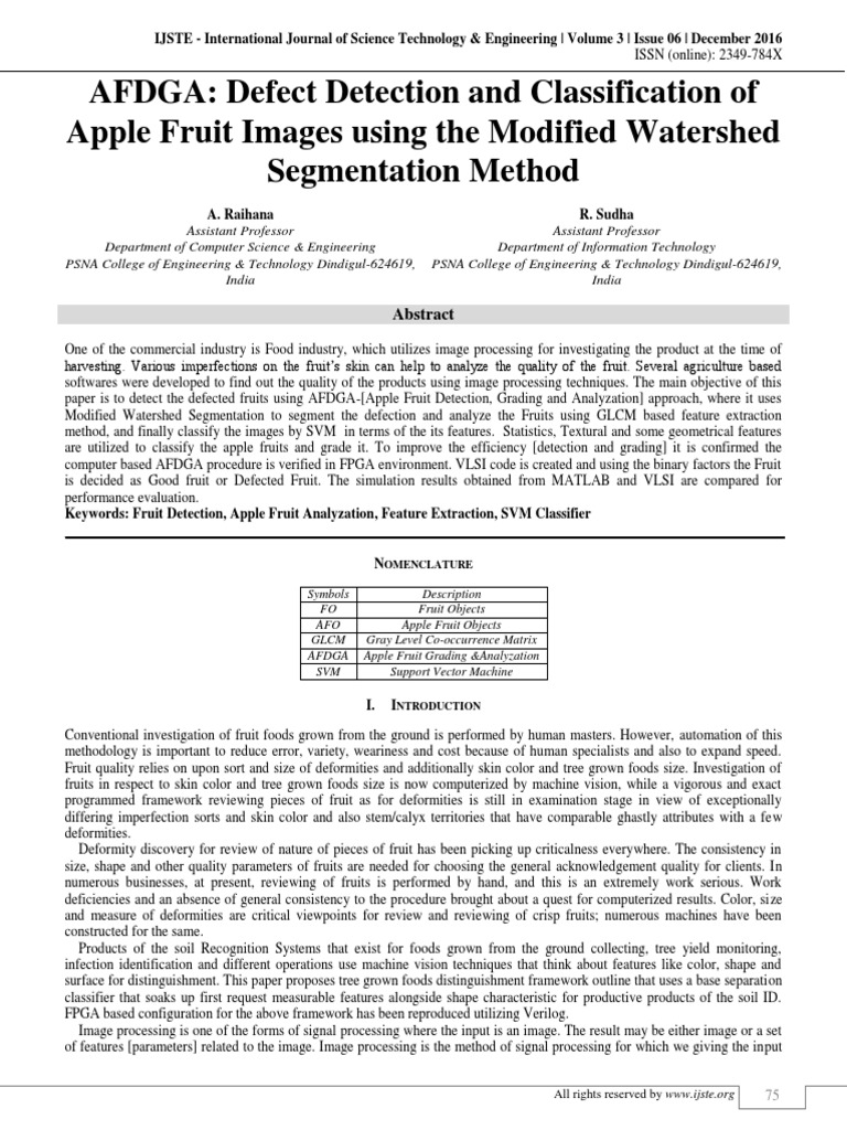 AFDGA: Defect Detection and Classification of Apple Fruit Imagesusing The Modified Watershed ...