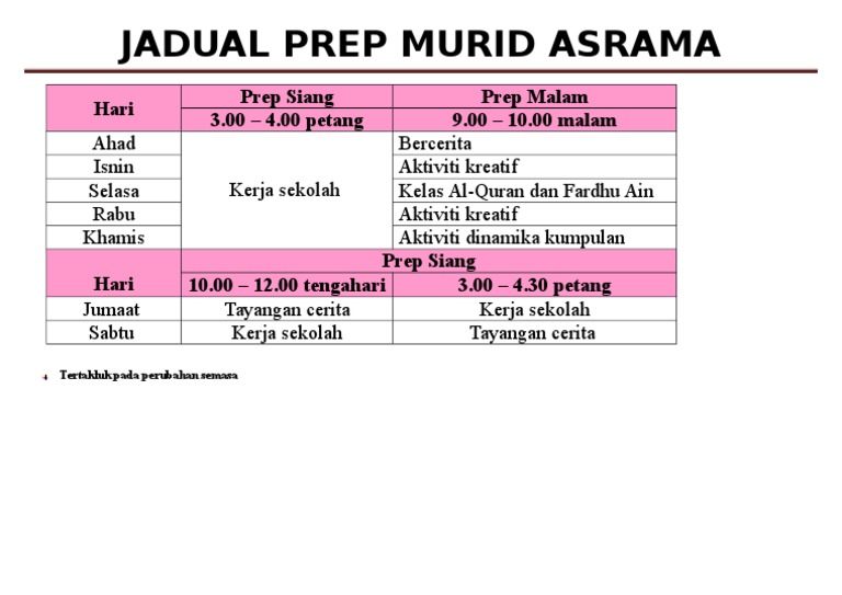 Jadual Prep Murid Pdf