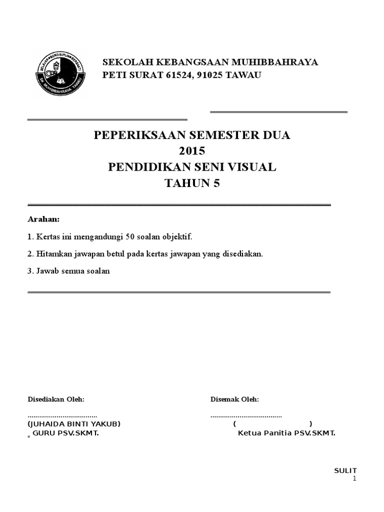 Kertas PSV Tahun 5 Sem 2 2015 | PDF