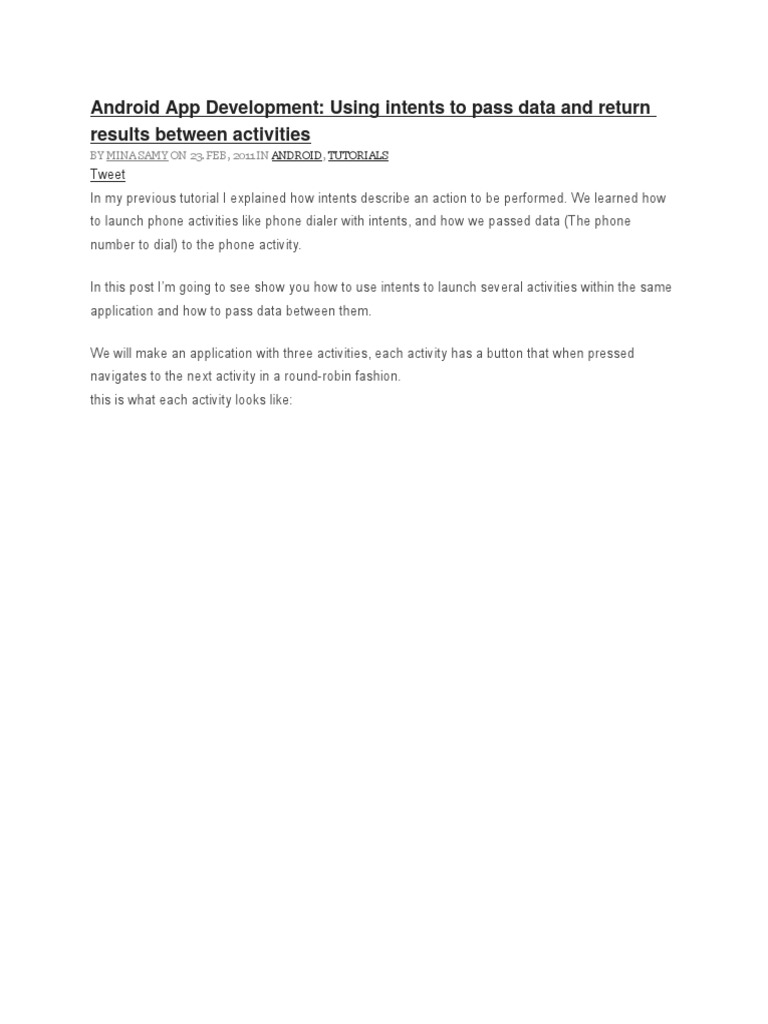 Android App Development Using Intents To Pass Data And Return Results Between Activities Pdf 