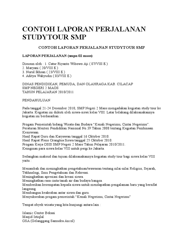 Laporan Study Tour SMP ke Jakarta | PDF | Perjalanan | Agama & Spiritualitas