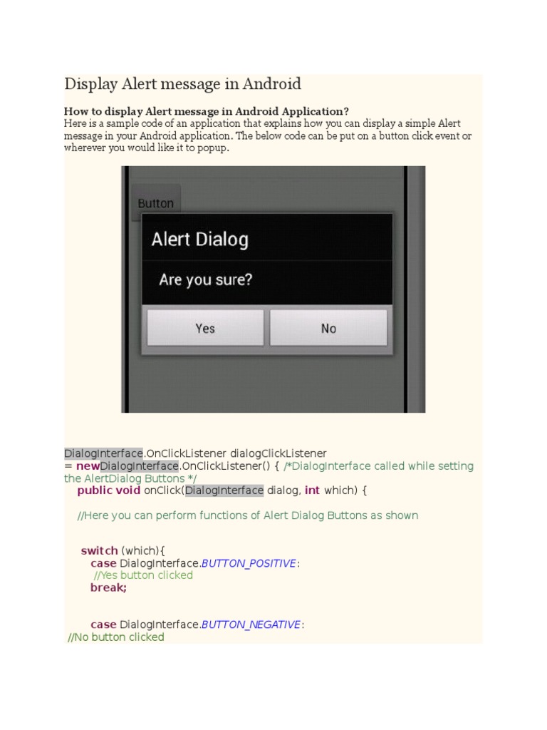 Display Alert Message in Android | PDF | Operating System Families ...