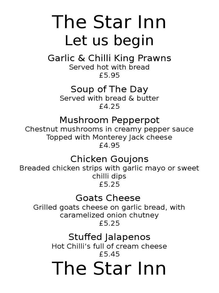 Star Menu January 17 A5 | PDF | Sausage | French Fries