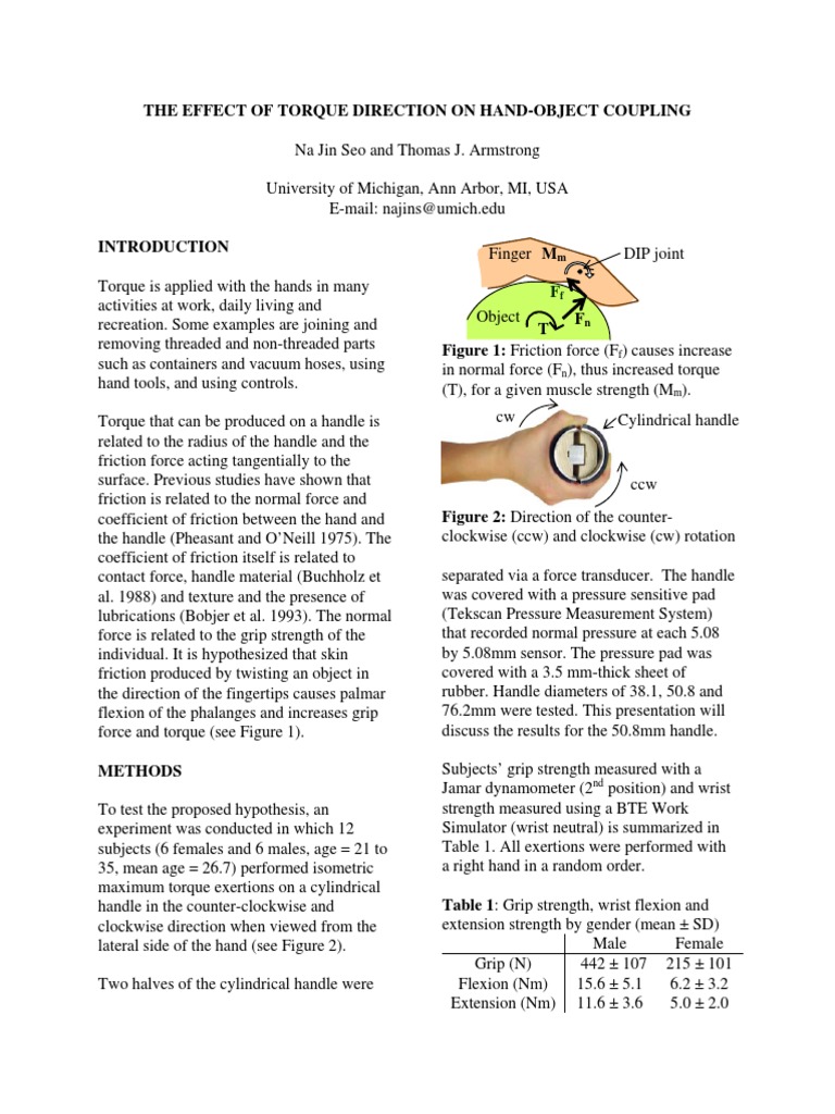 The Effect of Torque Direction On Hand-Object Coupling | PDF | Finger ...