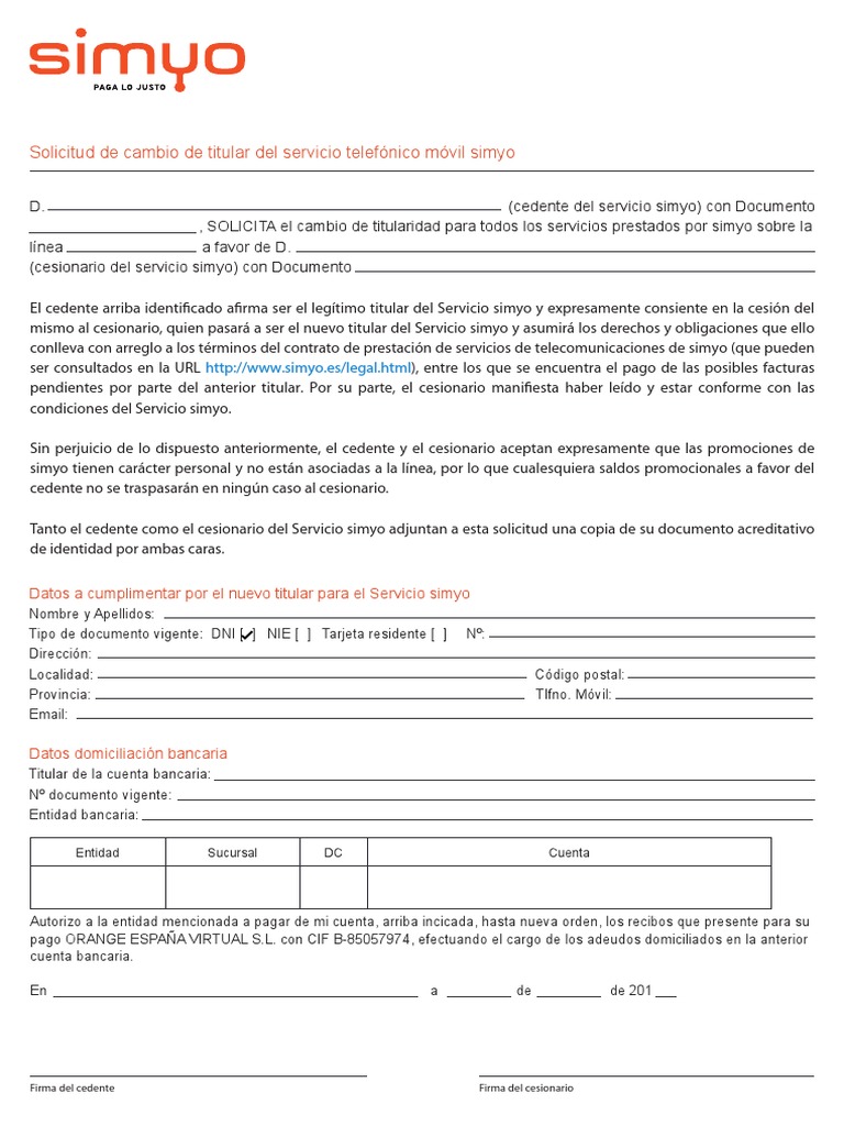 Formulario Cambio Titular-Simyo | PDF | Business