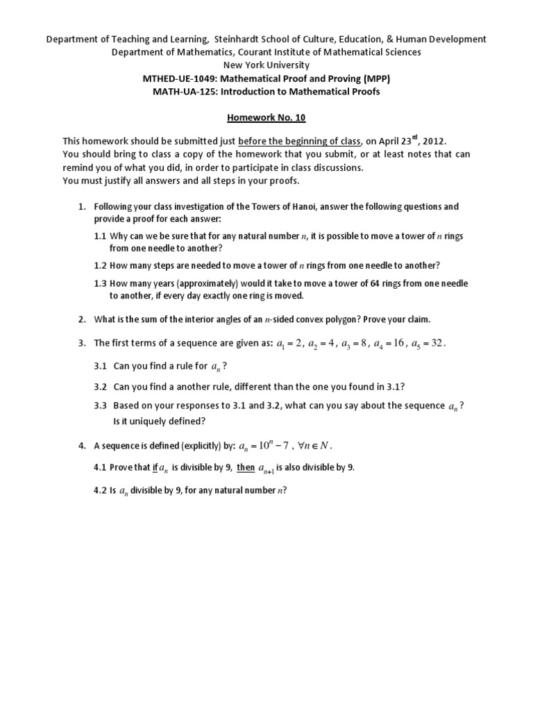 MTHED-UE-1049: Mathematical Proof and Proving (MPP) MATH-UA-125 ...