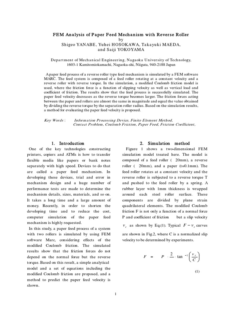 Paper Feed Mechanism Separation Roller | PDF | Friction | Finite ...