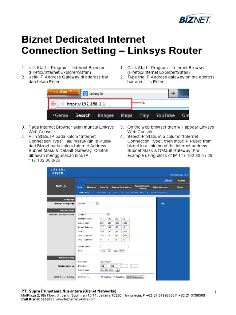 Biznet Dedicated Internet - Connection Setting - Linksys Router ...