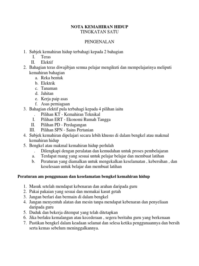 Nota Kemahiran Hidup | PDF