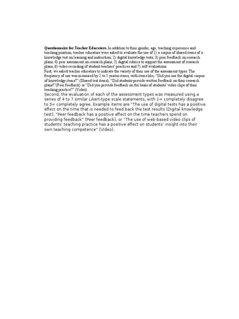 Questionnaire For Teacher Educators | PDF | Career & Growth | Wellness