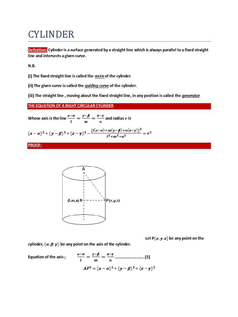 Cylinder | PDF | Line (Geometry) | Equations