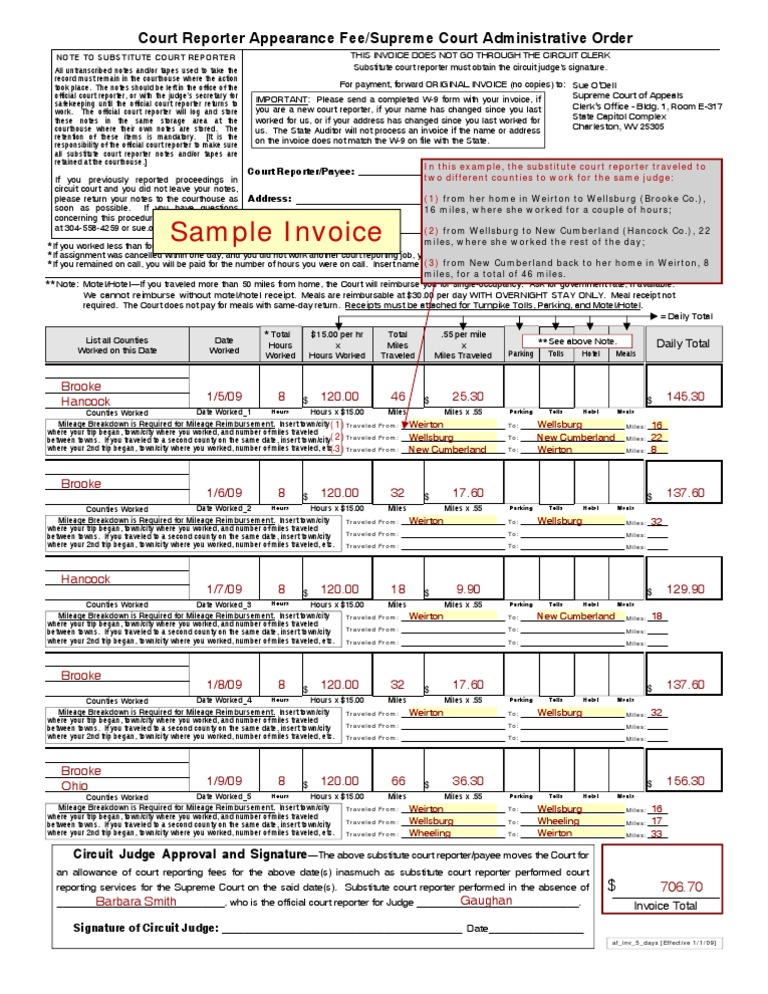Substitute Court Reporter Invoice Guide | PDF | Courts | Justice