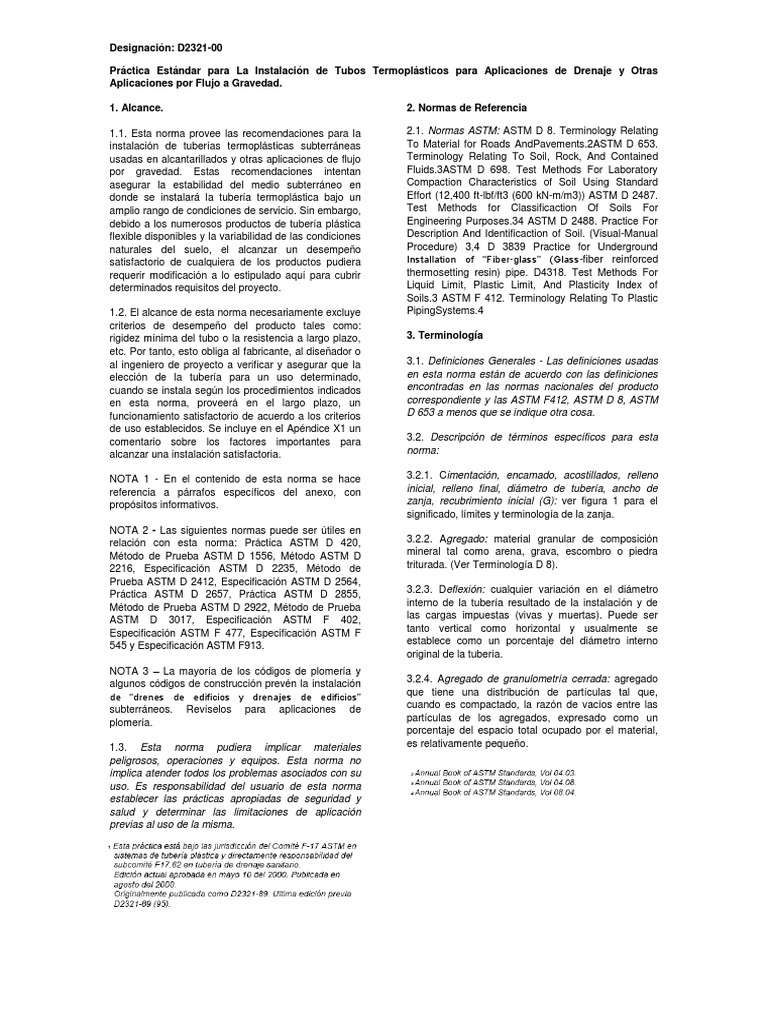 Instalación de Tubos Termoplásticos ASTM D2321 | PDF | Fundación ...