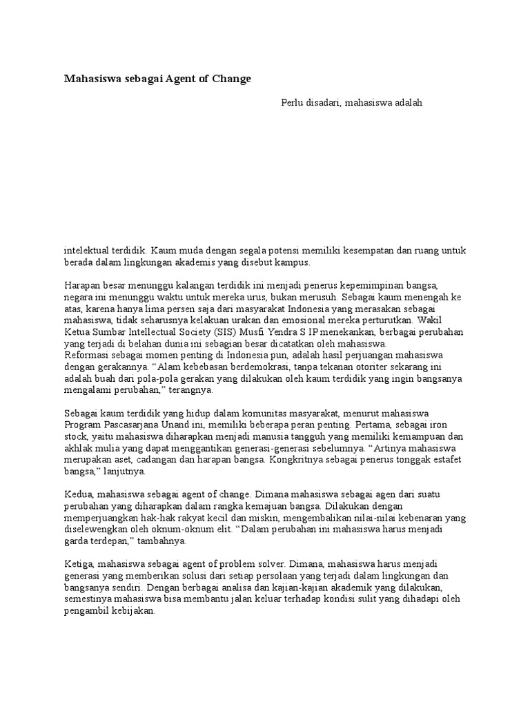 Mahasiswa Sebagai Agent of Change | PDF