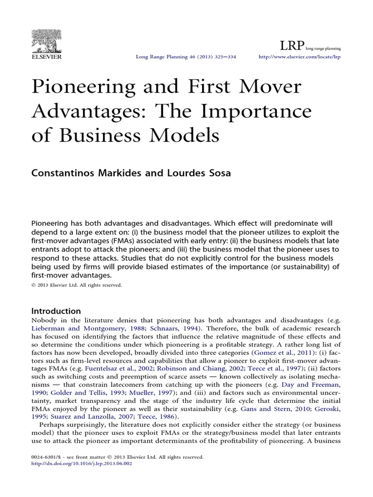 Pionering and First Mover Advantages: The Importance of Business Models ...