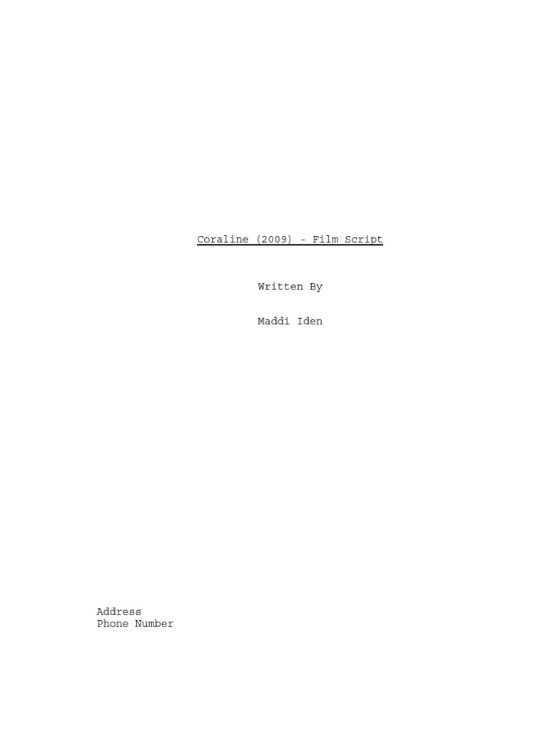 Coraline Film Script - Adobe Story Practise | PDF