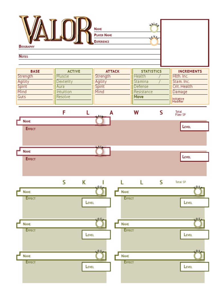 Valor Character Sheet | PDF
