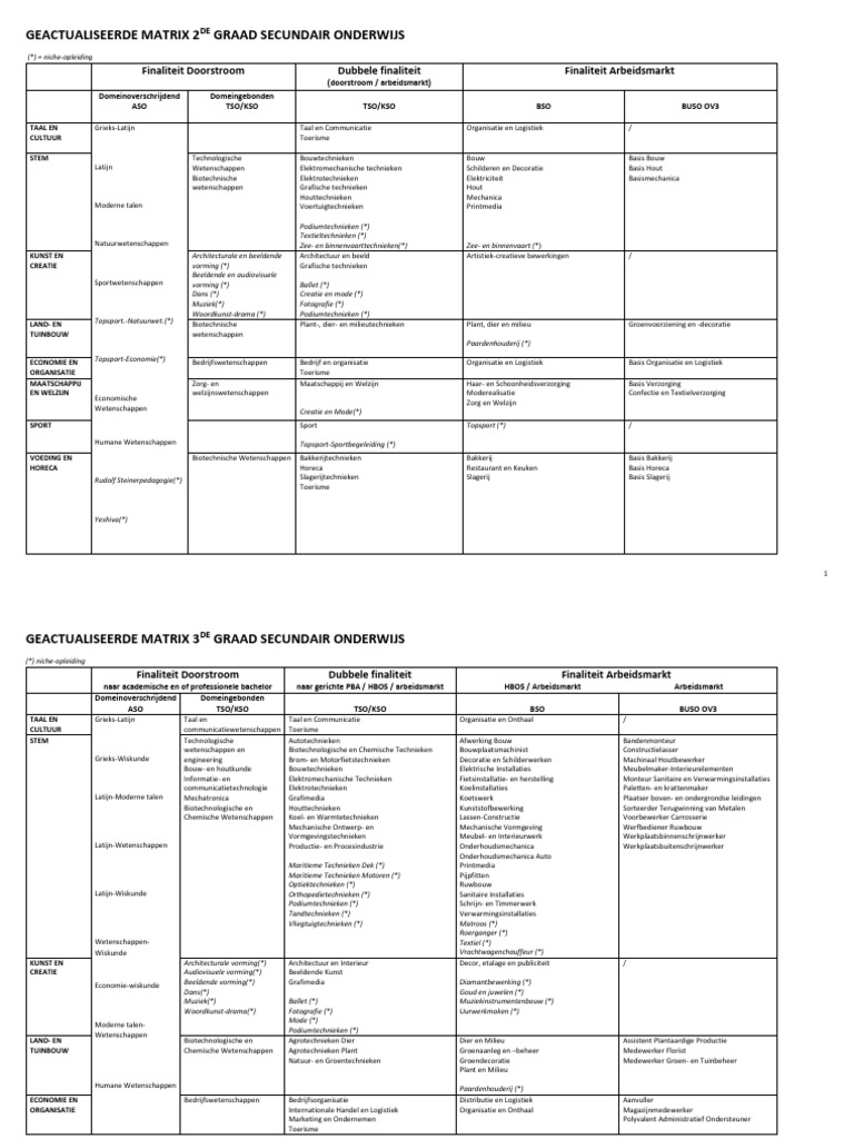 De nieuwe matrix voor het secundair onderwijs