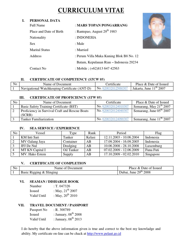 CV Pelaut | PDF