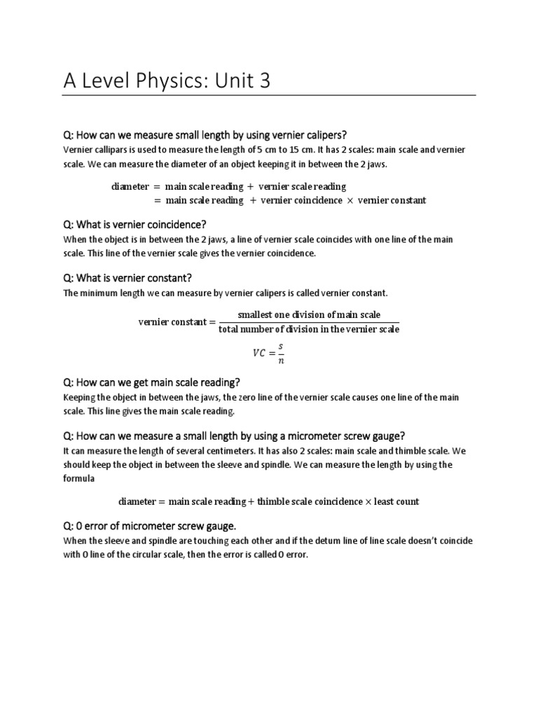 IAL Physics Unit 3 Note | PDF | Observational Error | Accuracy And Precision