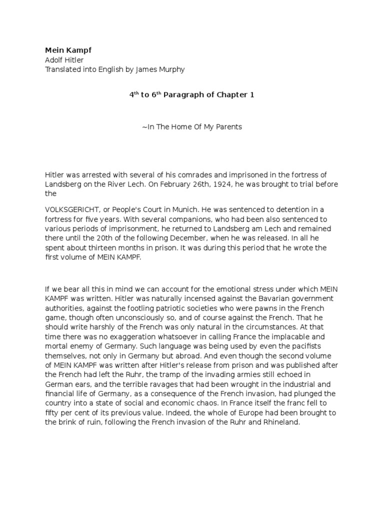 10th To 12th Paragraph of Chapter 1 of Mein Kampf (English) Adolf ...