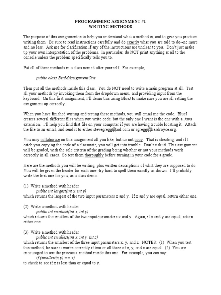 Public Class Benmassignmentone: Programming Assignment #1 Writing ...