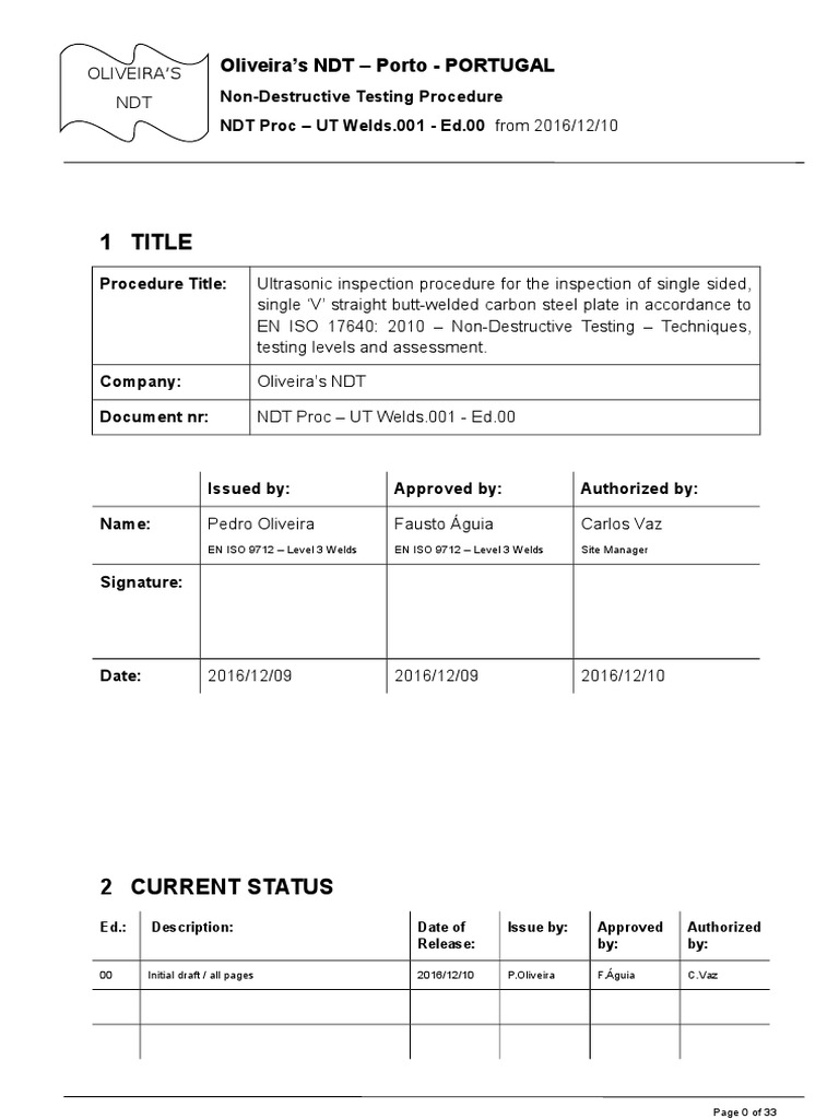 NDT Procedure - PCN - Test1 | Nondestructive Testing | Welding