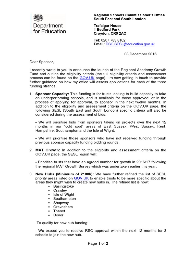RSC SESL Letter Regional Assessment Criteria for the Regional Academy ...