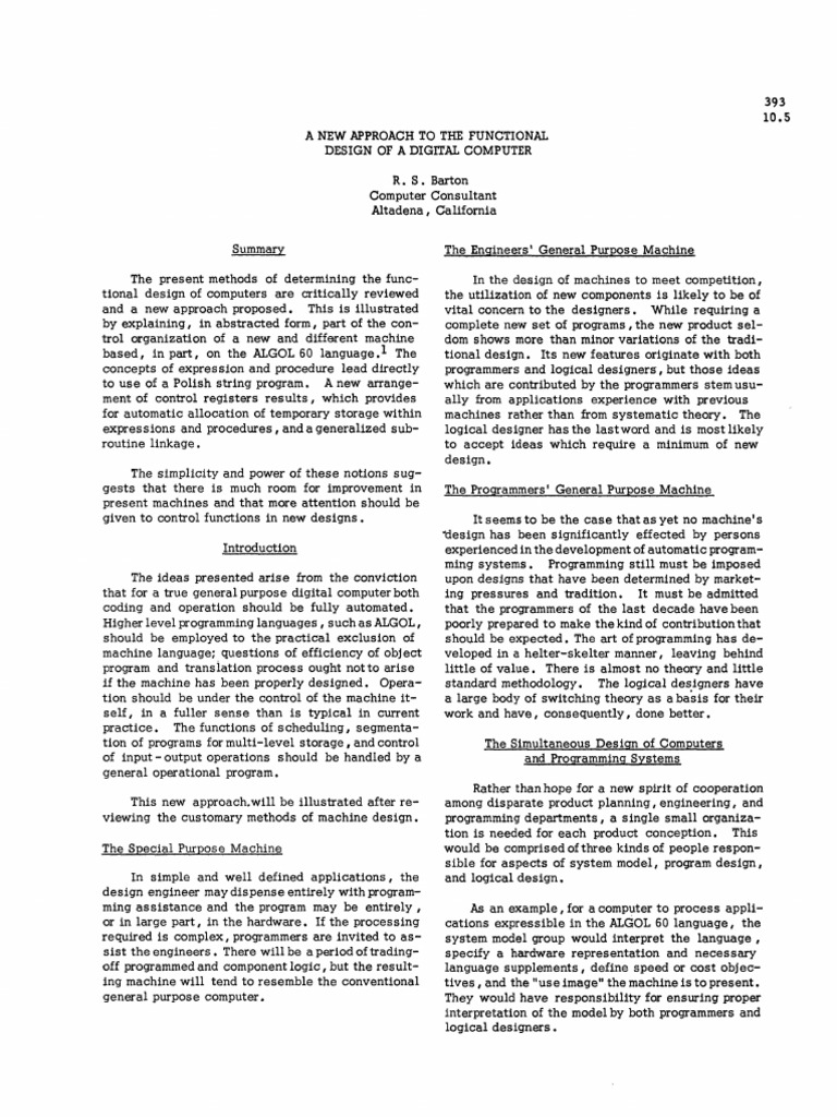 Barton - A New Approach To The Functional Design of A New Computer PDF ... Barton - A New Approach To The Functional Design of A New Computer PDF ...