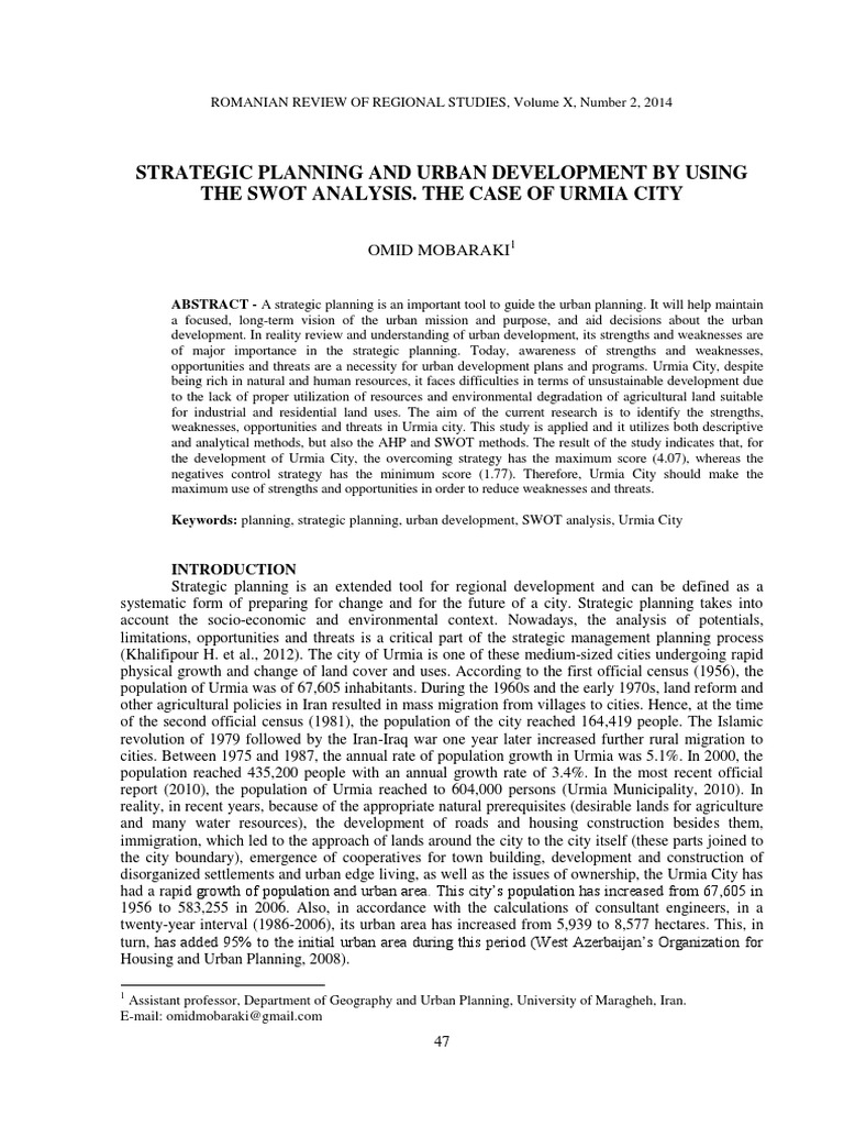 Strategic Planning and Urban Development by Using | PDF | Swot Analysis ...